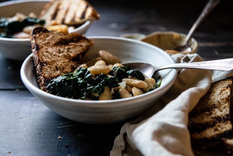 miso brothy beans with greens - Two Red Bowls